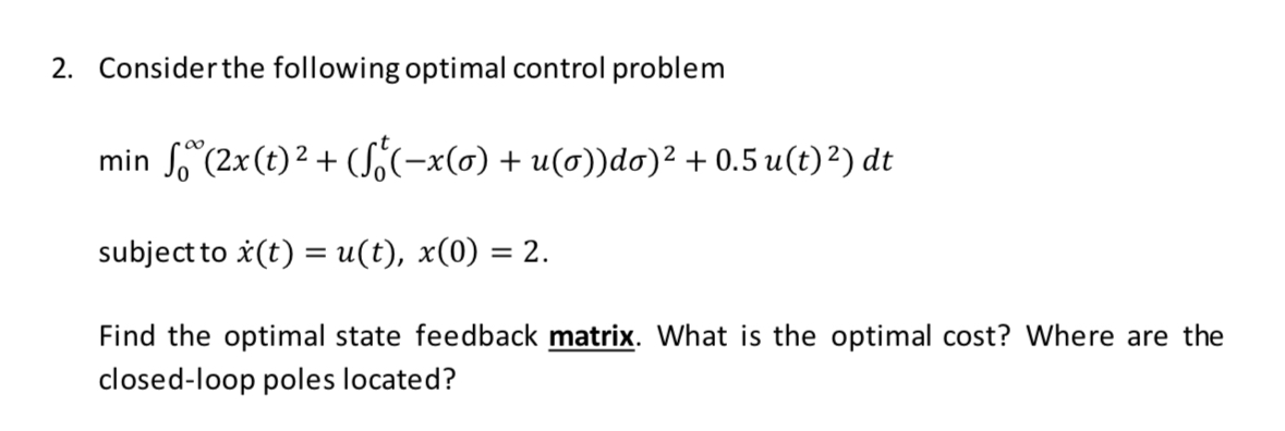 2. Consider the following optimal control problemmin | Chegg.com