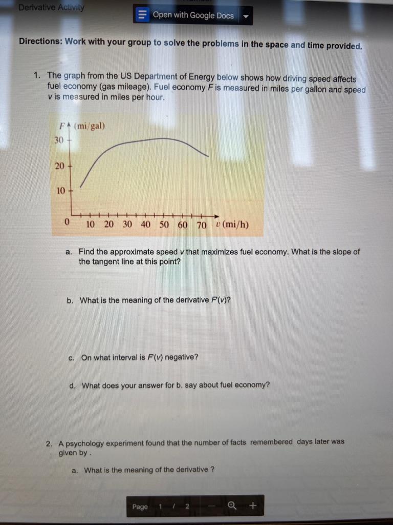 Solved Directions: Work with your group to solve the | Chegg.com