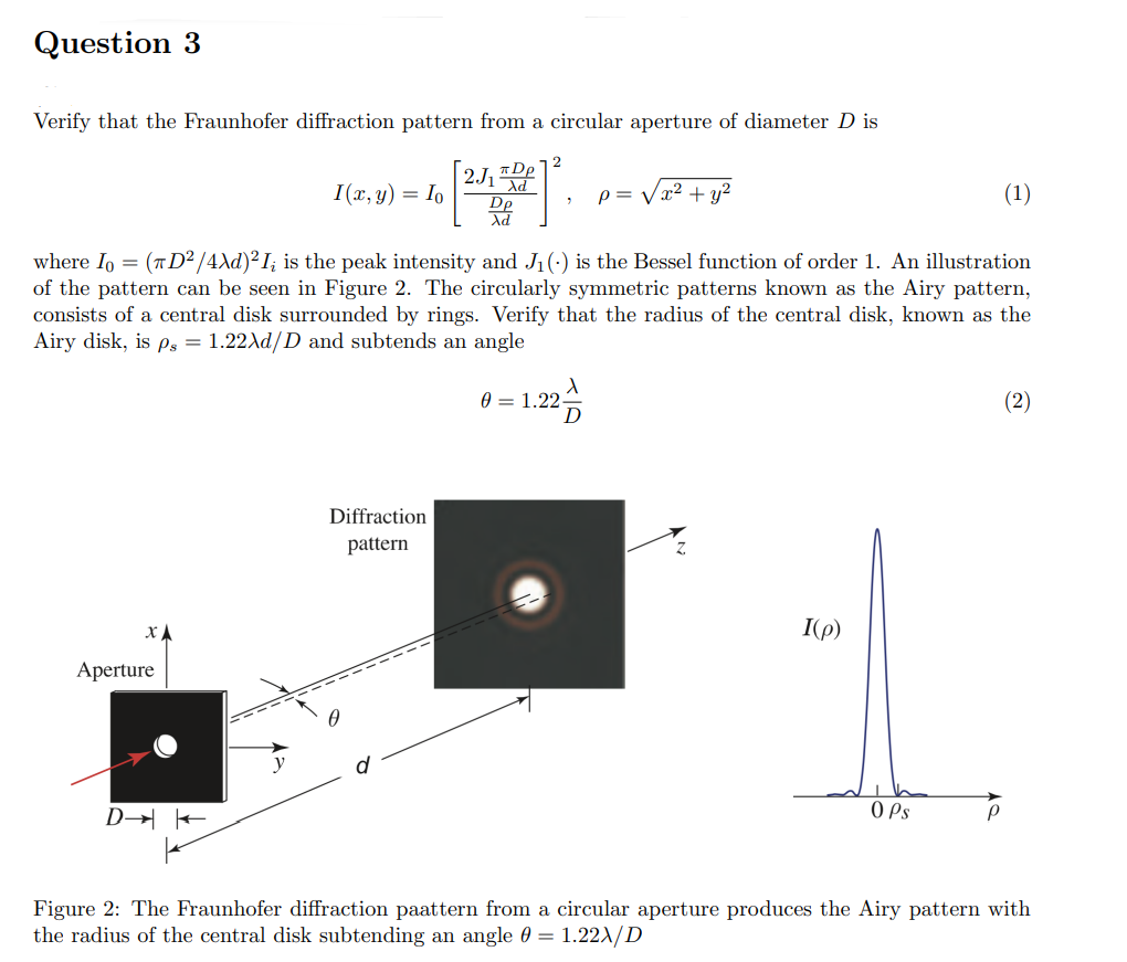 Solved Question 3 Verify that the Fraunhofer diffraction | Chegg.com