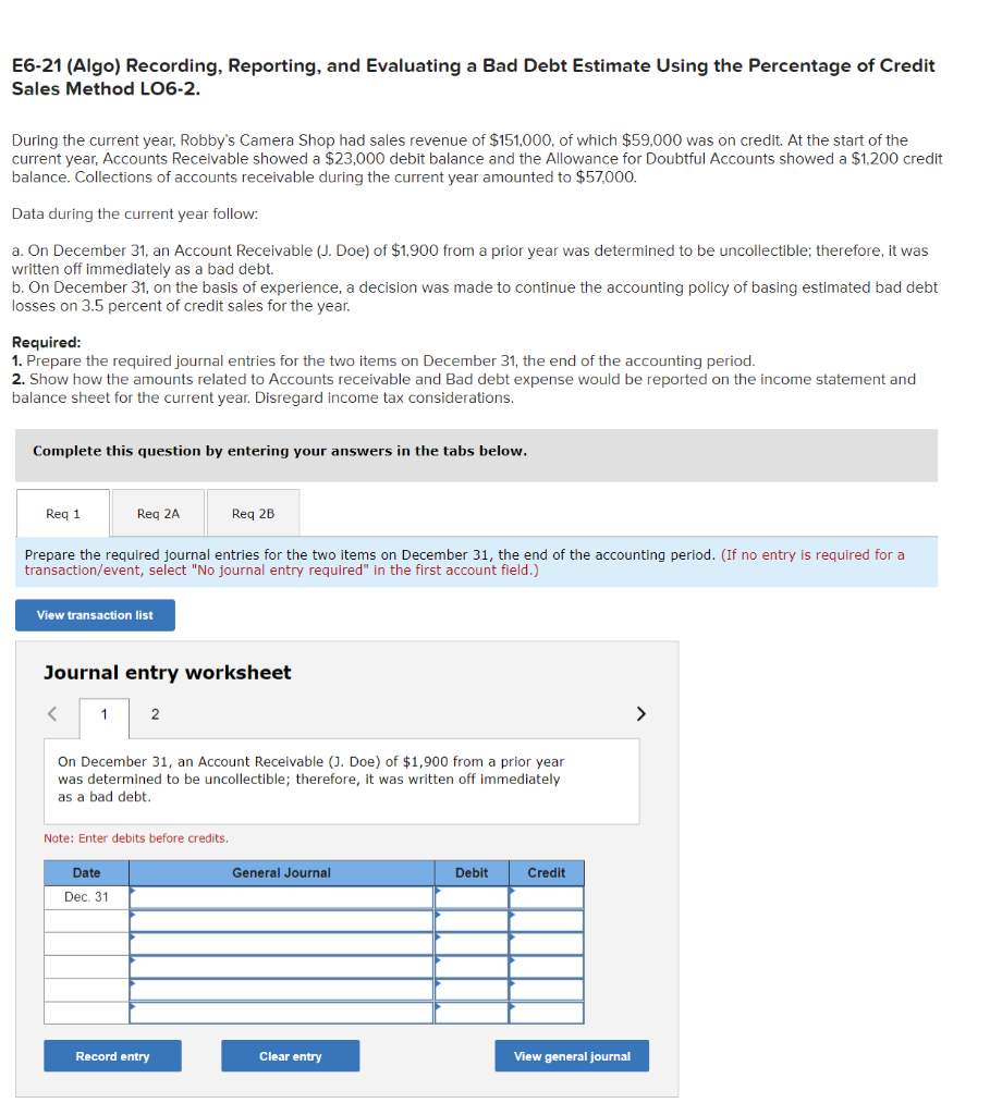 Solved E6-21 (Algo) Recording, Reporting, and Evaluating a | Chegg.com
