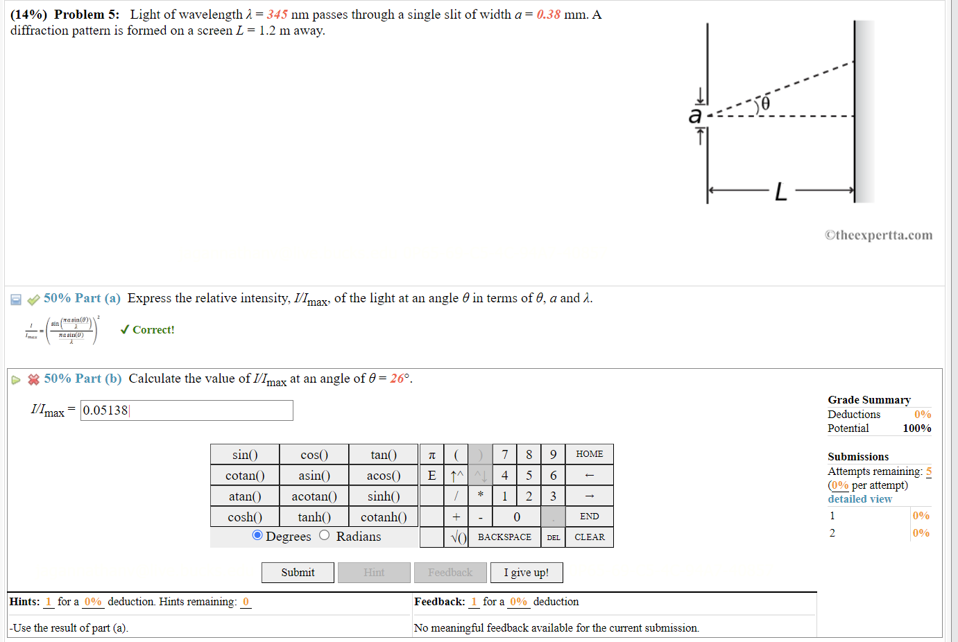 Solved (14\%) Problem 5: Light of wavelength λ=345 nm passes | Chegg.com
