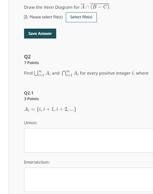 Solved Draw the Venn Diagram for Aˉ∩(B−C). Please select | Chegg.com
