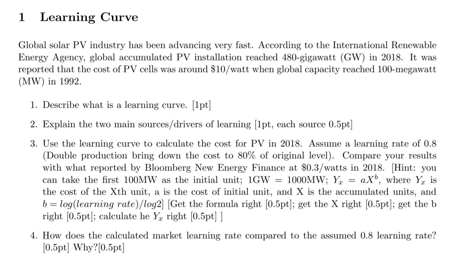 1 Learning Curve Global solar PV industry has been | Chegg.com