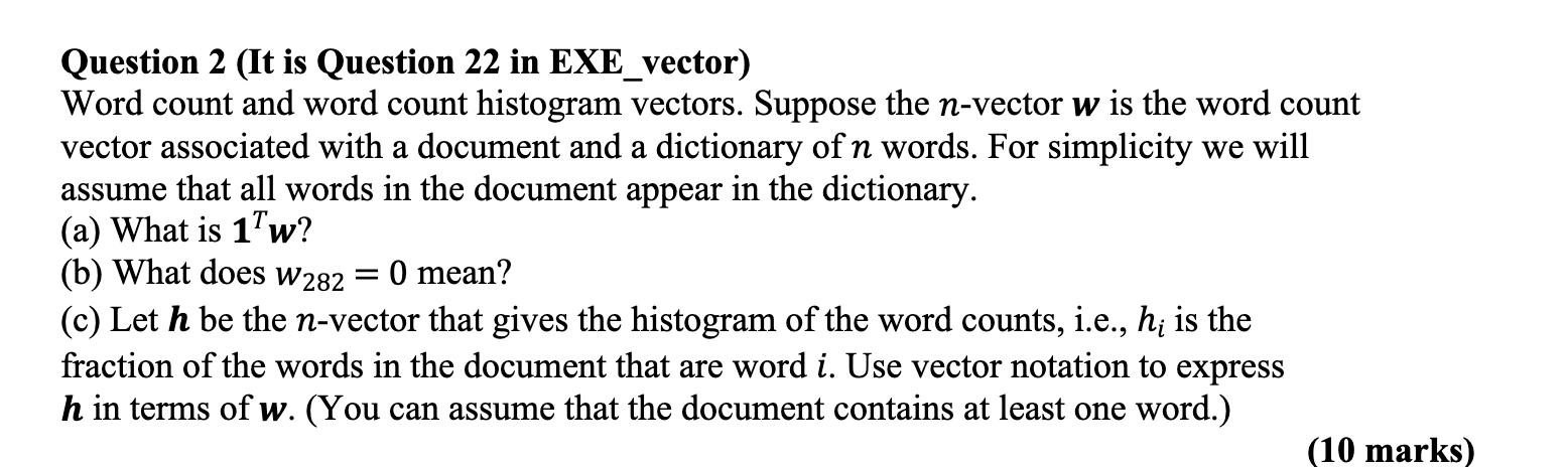 Solved Question 2 (It is Question 22 in EXE_vector) Word | Chegg.com