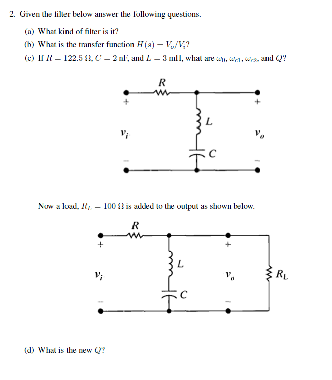 Solved Given the filter below answer the following | Chegg.com
