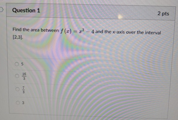 Solved Question 1 2 pts Find the area between f (x) = x2-4 | Chegg.com