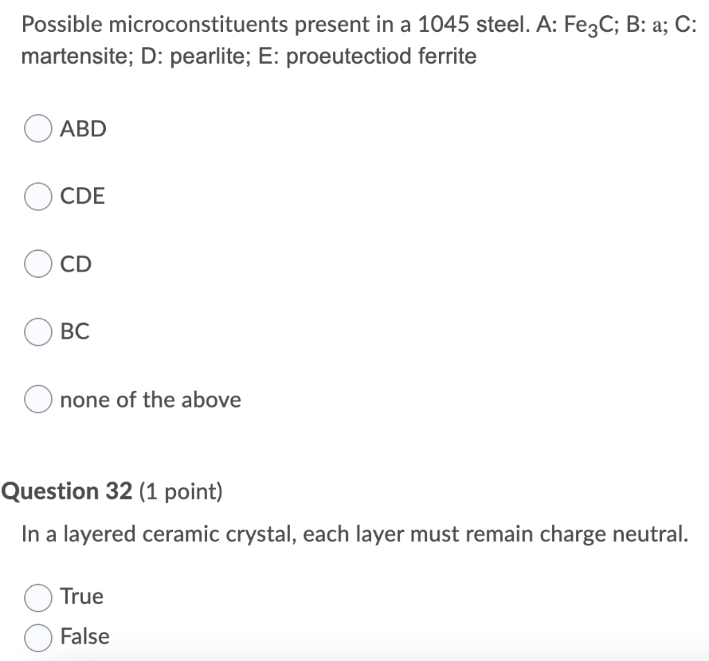 Solved Possible microconstituents present in a 1045 steel. | Chegg.com