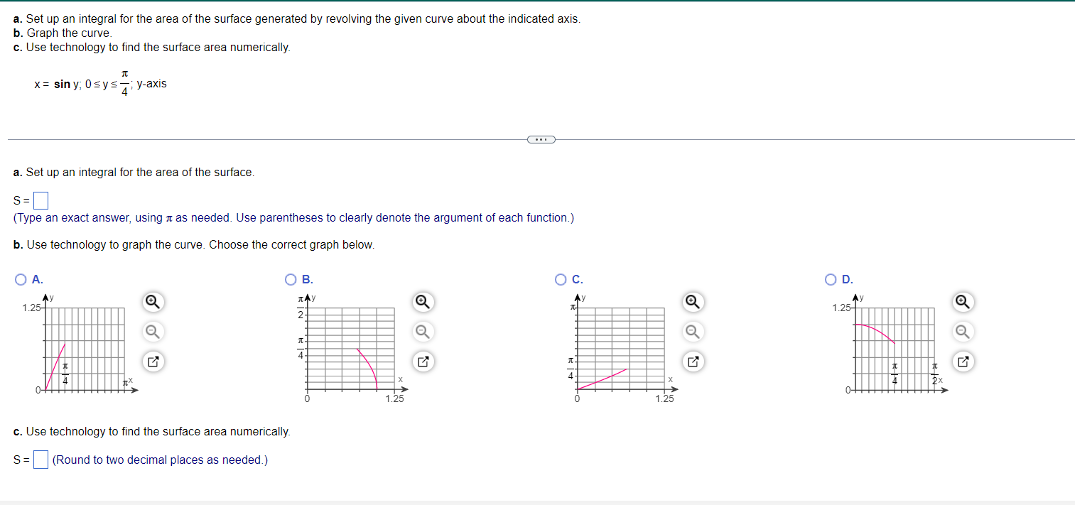 Solved a. Set up an integral for the area of the surface | Chegg.com