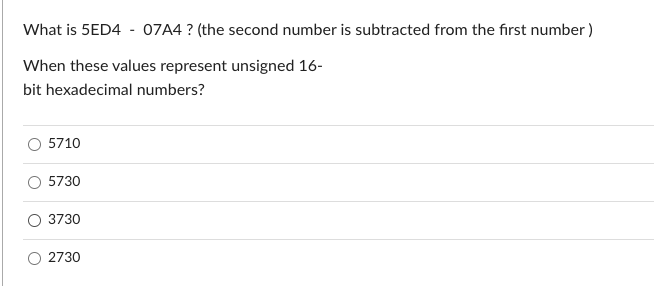 Solved What is 5ED4 - 07A4 ? (the second number is | Chegg.com