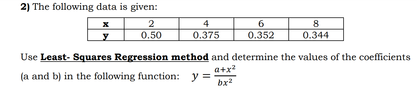 Solved 2) The following data is given: Use Least- Squares | Chegg.com