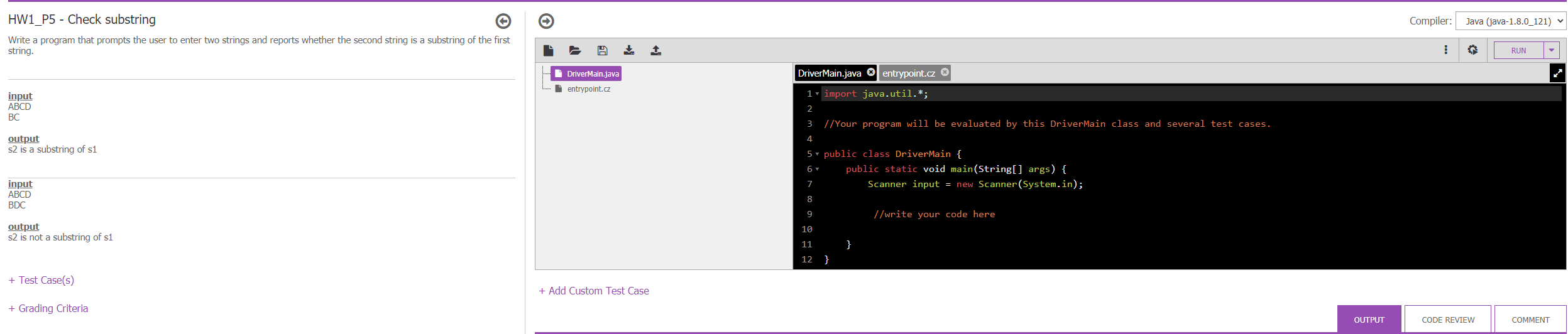 Solved HW1_P5 - Check substring Compiler: Java | Chegg.com