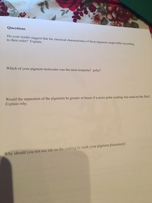 Solved Separation of Plant Pigments by Paper Chromatography | Chegg.com