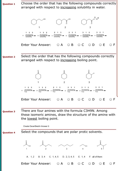 Solved Choose the order that has the following compounds | Chegg.com