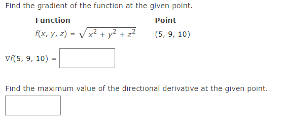 Solved Find the gradient of the function at the given point. | Chegg.com