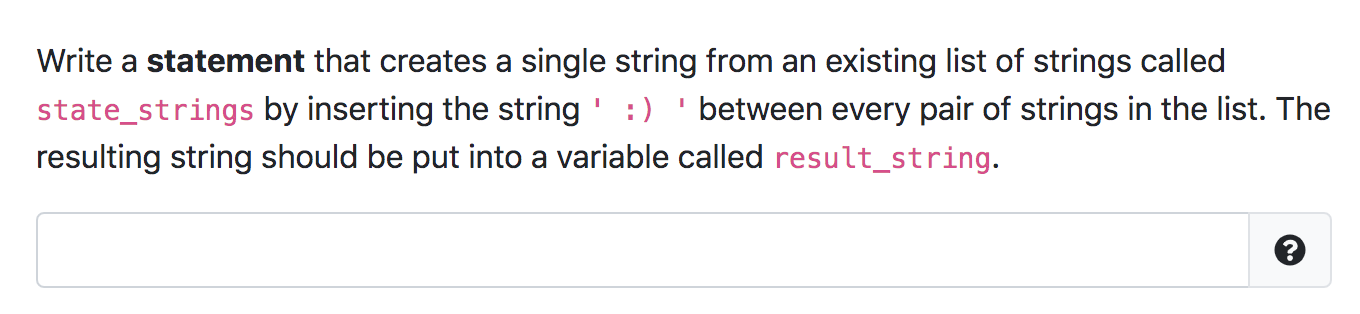 Solved Write a statement that creates a single string from | Chegg.com