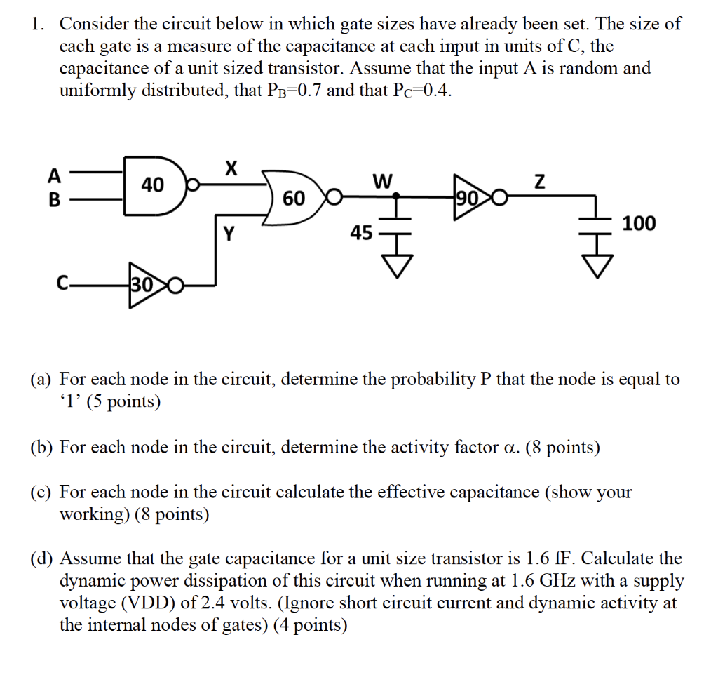 Consider the circuit below in which gate sizes have | Chegg.com