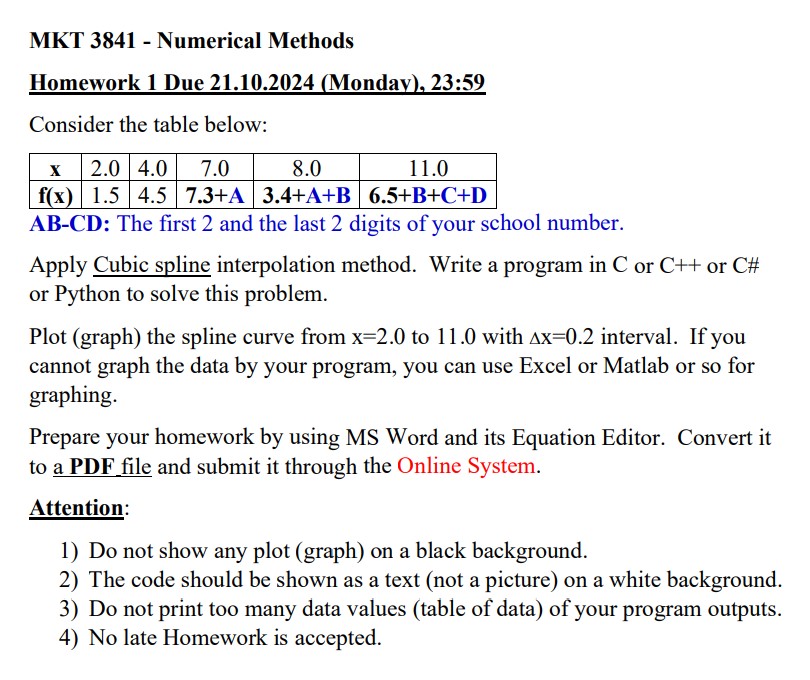 Solved MKT 3841 - ﻿Numerical MethodsHomework 1 ﻿Due | Chegg.com