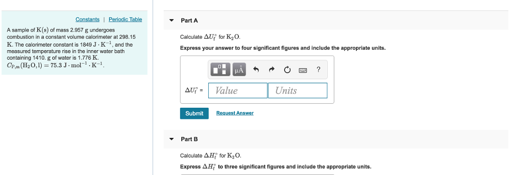 Solved Constants | Periodic Table Part A A sample of K (s) | Chegg.com