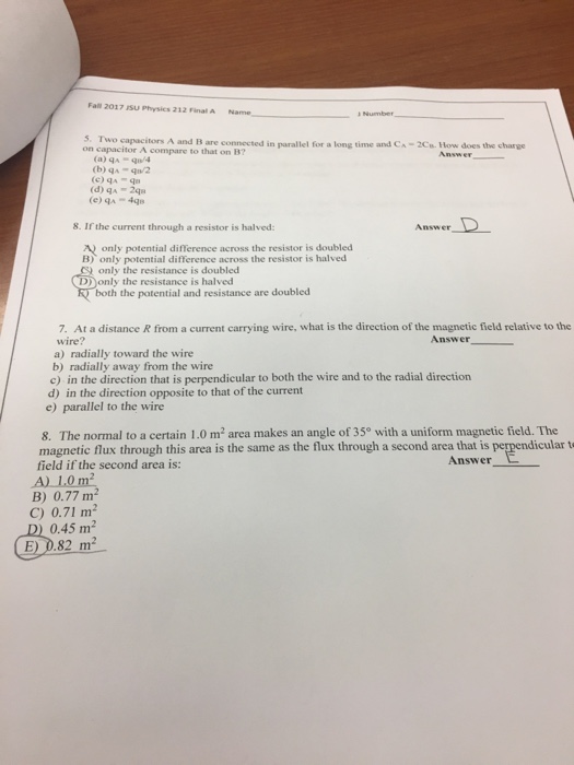 Solved Fall 2017 isu Physics 212 Final A Name Two capacitors | Chegg.com