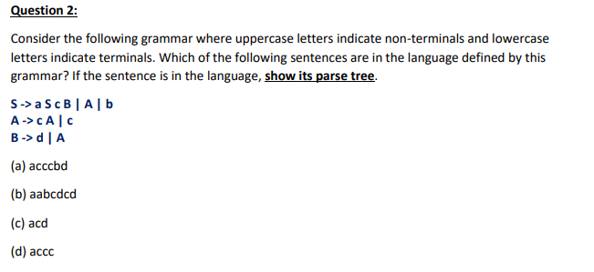 Solved Consider the following grammar where uppercase | Chegg.com