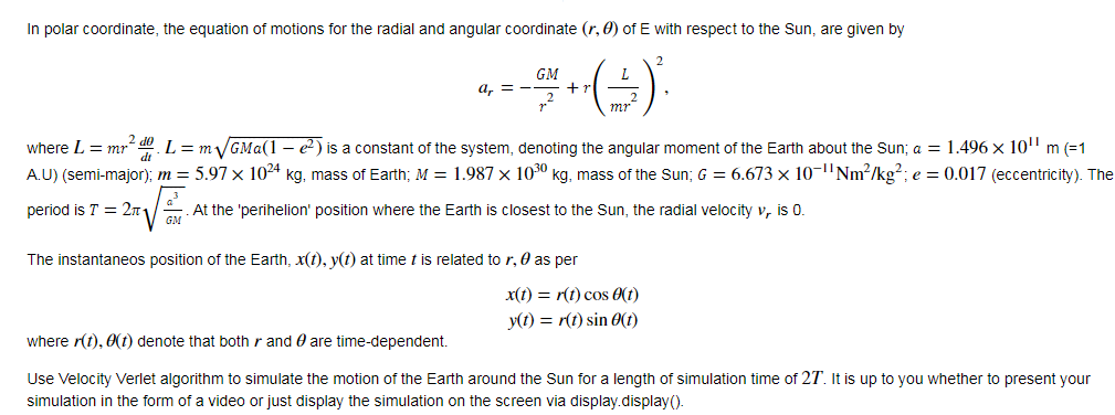 Solved find the velocity velret algorithm for the given | Chegg.com