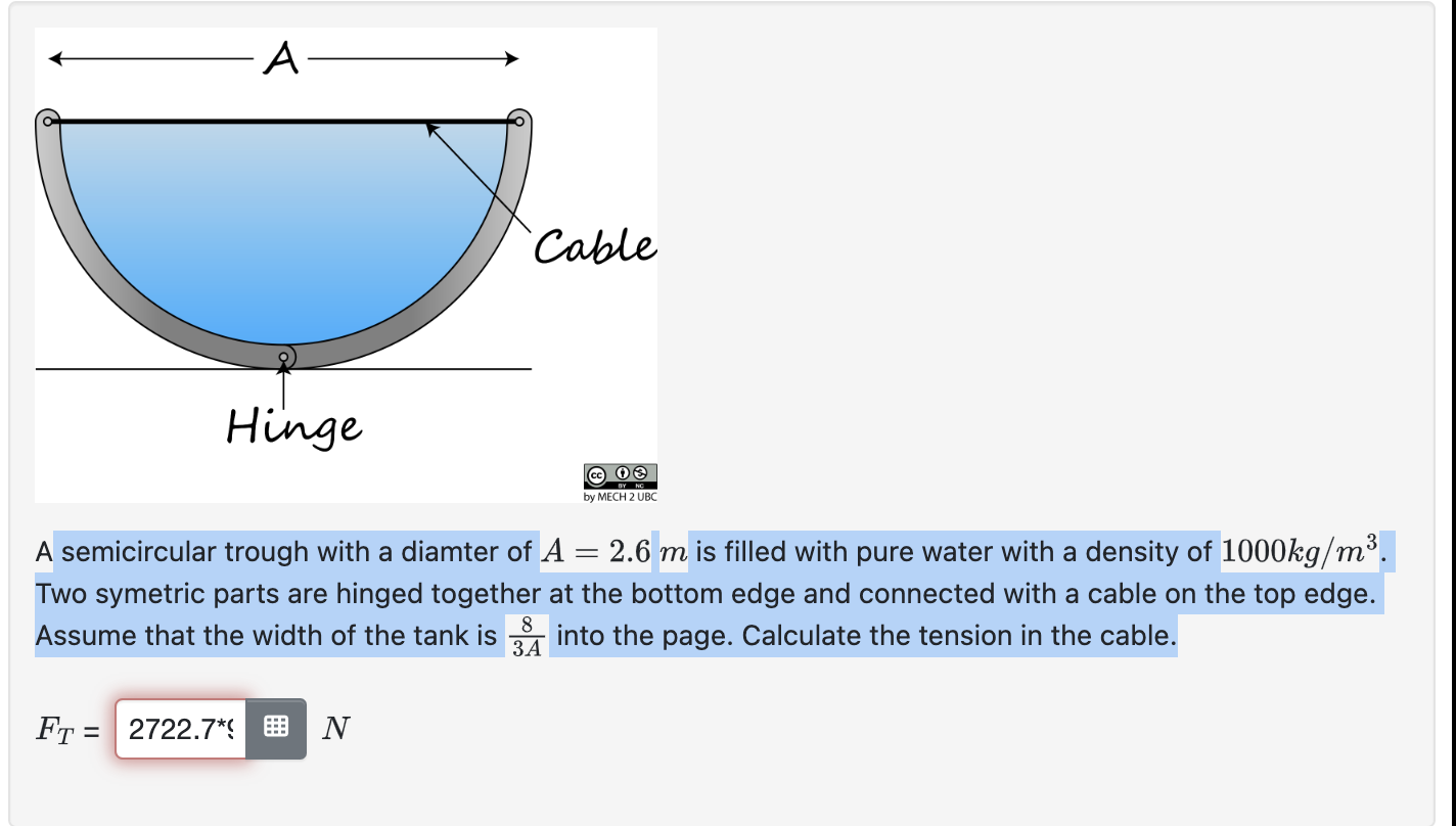 Solved semicircular trough with a diamter of =2.6 is | Chegg.com