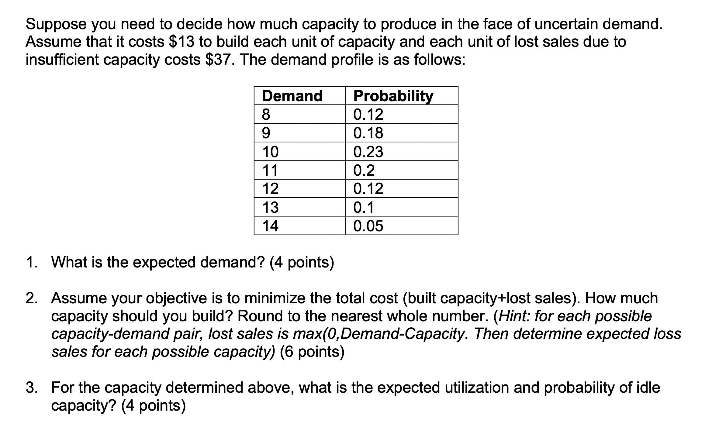 Solved Suppose you need to decide how much capacity to | Chegg.com