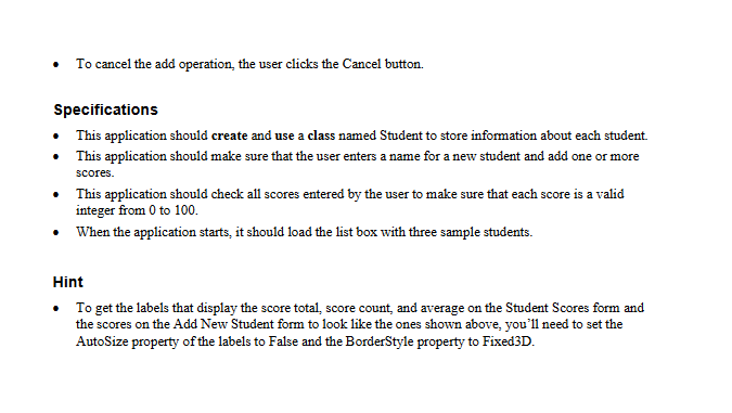 Solved Maintain Student Scores (Student class) For this | Chegg.com