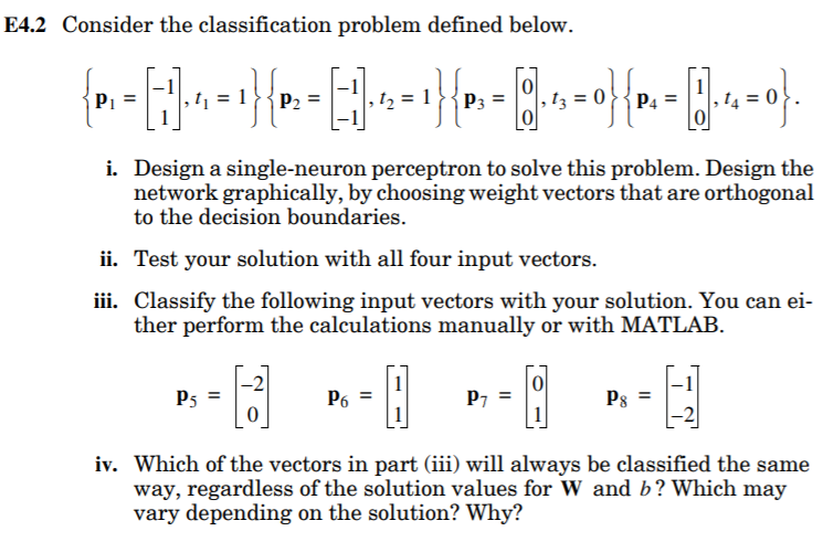 E4.2 Consider the classification problem defined | Chegg.com