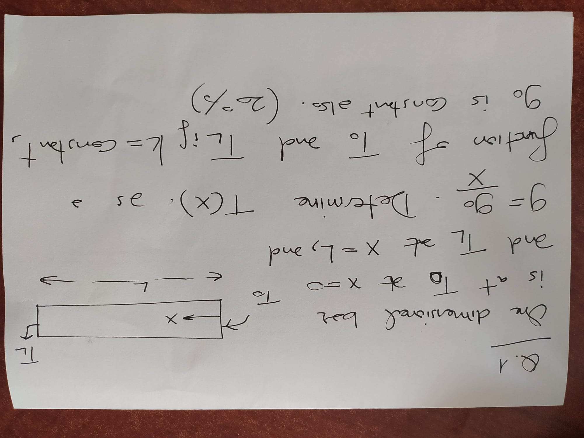Solved One dimensional bar is at T0 at X = 0 and TL at X= L | Chegg.com