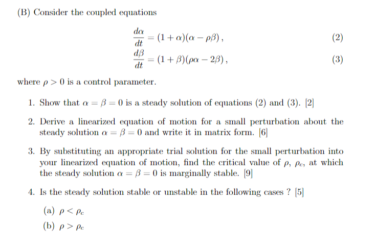 Solved (B) Consider the coupled equations da (1 + a)(a - | Chegg.com