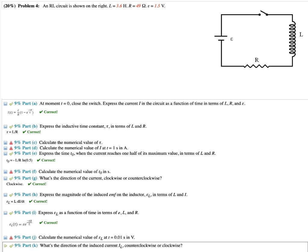 Solved (20\%) Problem 4: An RL circuit is shown on the | Chegg.com