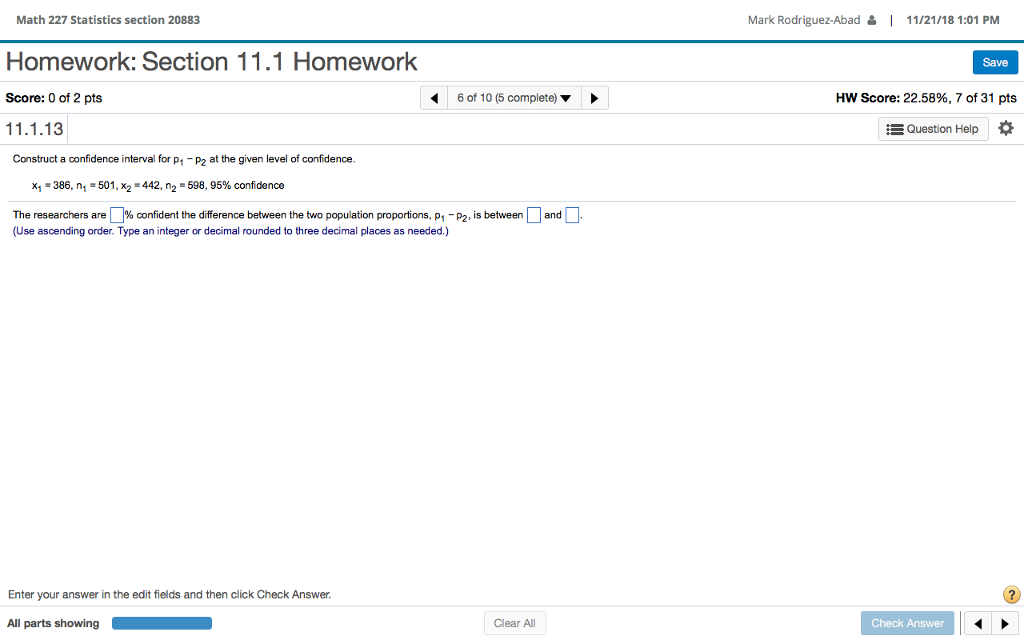 Solved Math 227 Statistics section 20883 Mark Rodriguez-Abad | Chegg.com