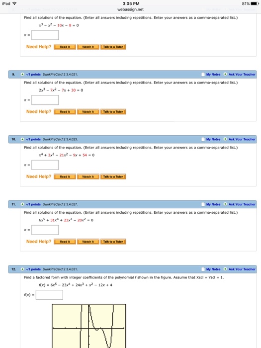 Solved iPad令 3:05 PM 81% 2" *-11 points 2 34.003. My Notes O | Chegg.com