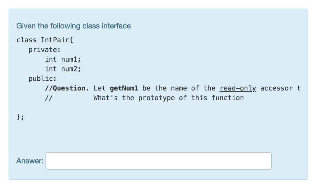 Solved Given The Following Class Interface Class Intpair 