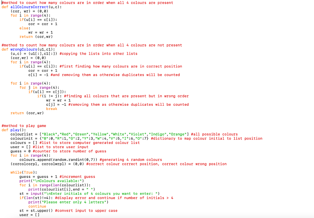 Solved Wmethod to count how many colours are in order when | Chegg.com