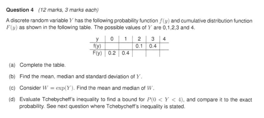 Solved Question 4 (12 marks, 3 marks each) A discrete random | Chegg.com