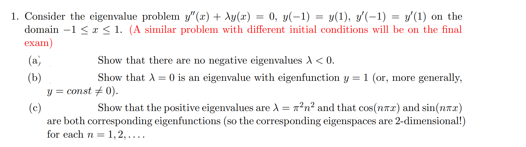 Solved Consider The Eigenvalue Problem Y Prime 
