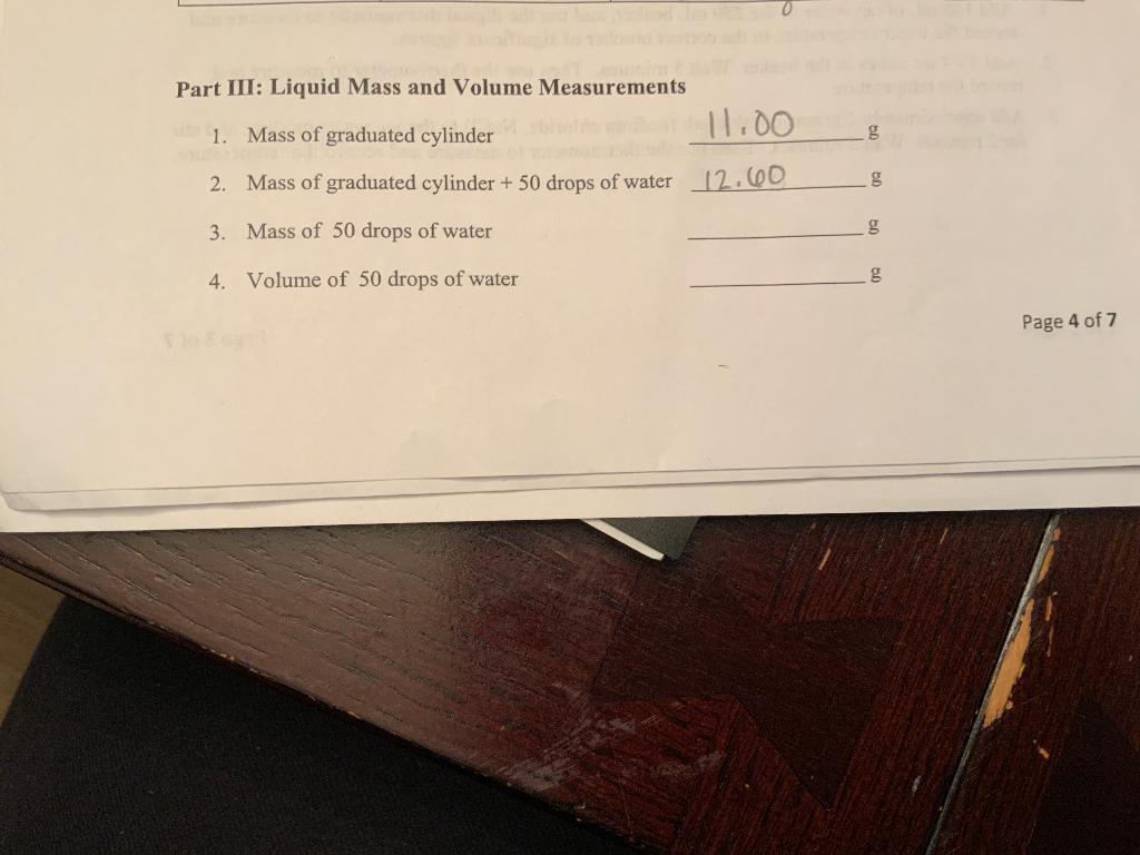 Solved 5. Mass of 1 drop of water (show calculations)Part | Chegg.com