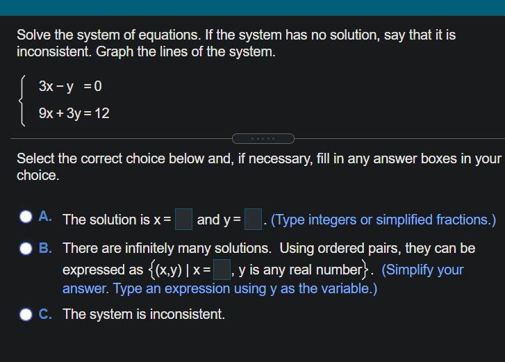 Solved Solve the system of equations. If the system has no | Chegg.com