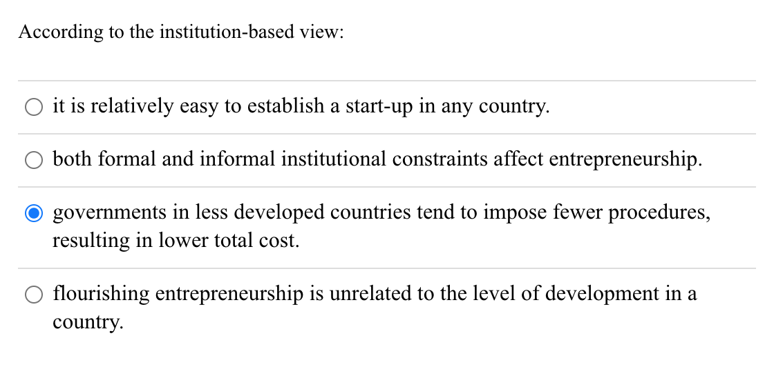 Solved According to the institution-based view: it is | Chegg.com