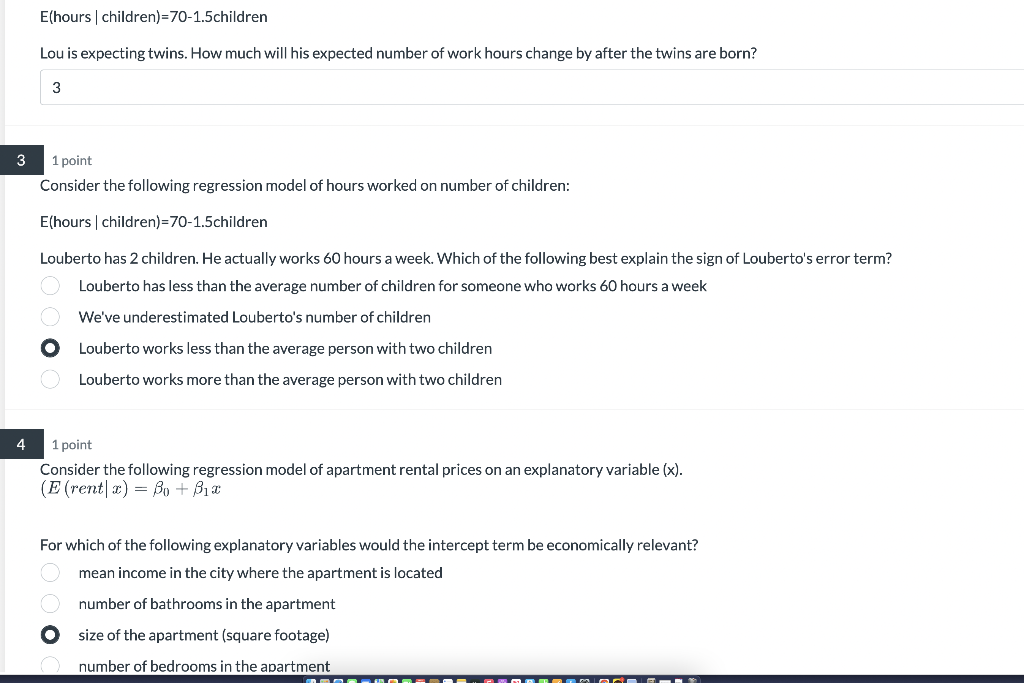 Solved 1 point Consider the following regression model of | Chegg.com