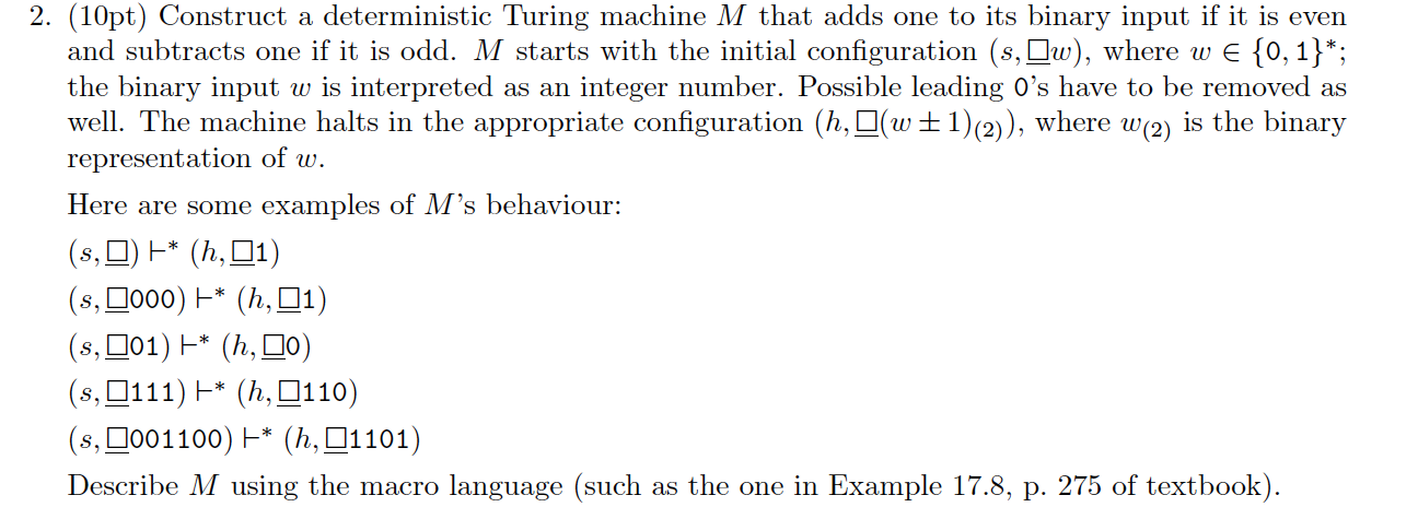2. (10pt) Construct a deterministic Turing machine M | Chegg.com