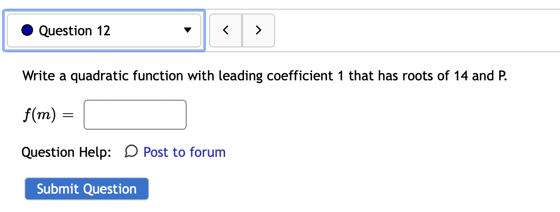 Solved Write a quadratic function with leading coefficient 1 | Chegg.com
