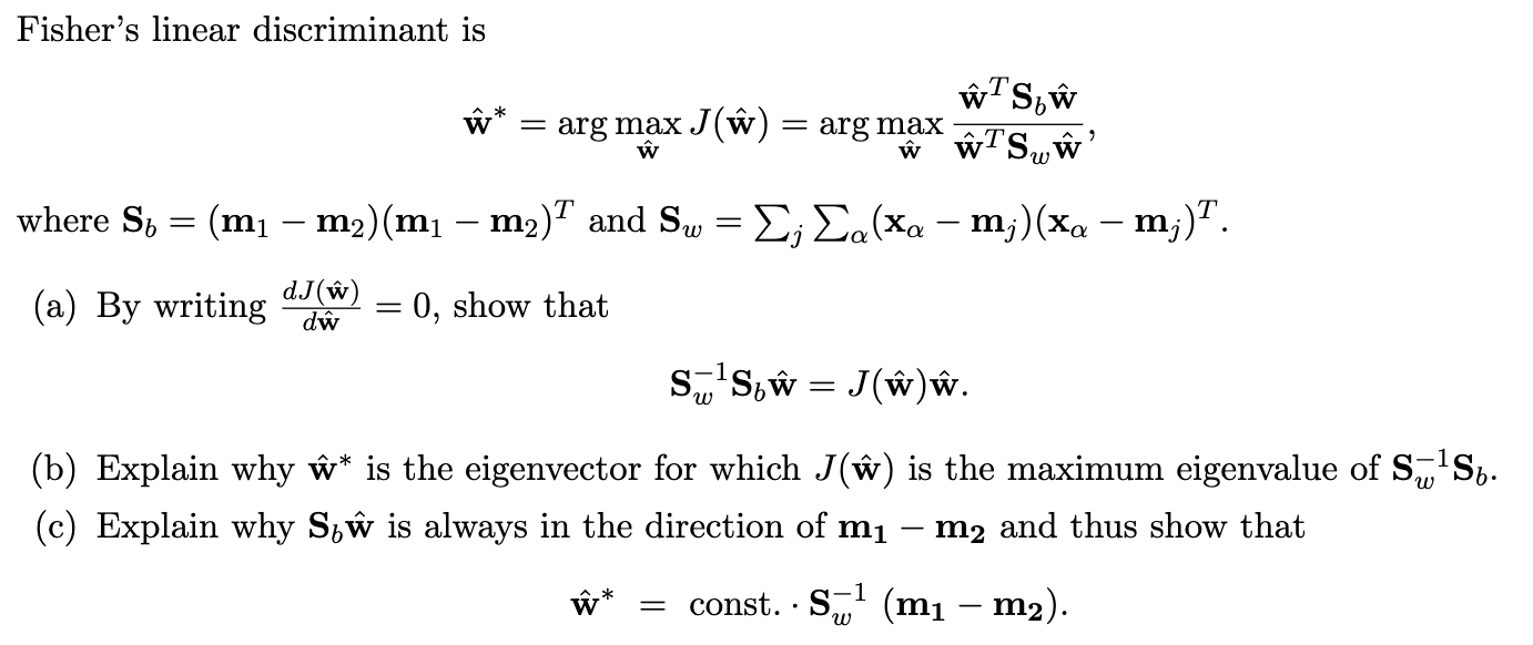 Solved Fisher's linear discriminant is | Chegg.com