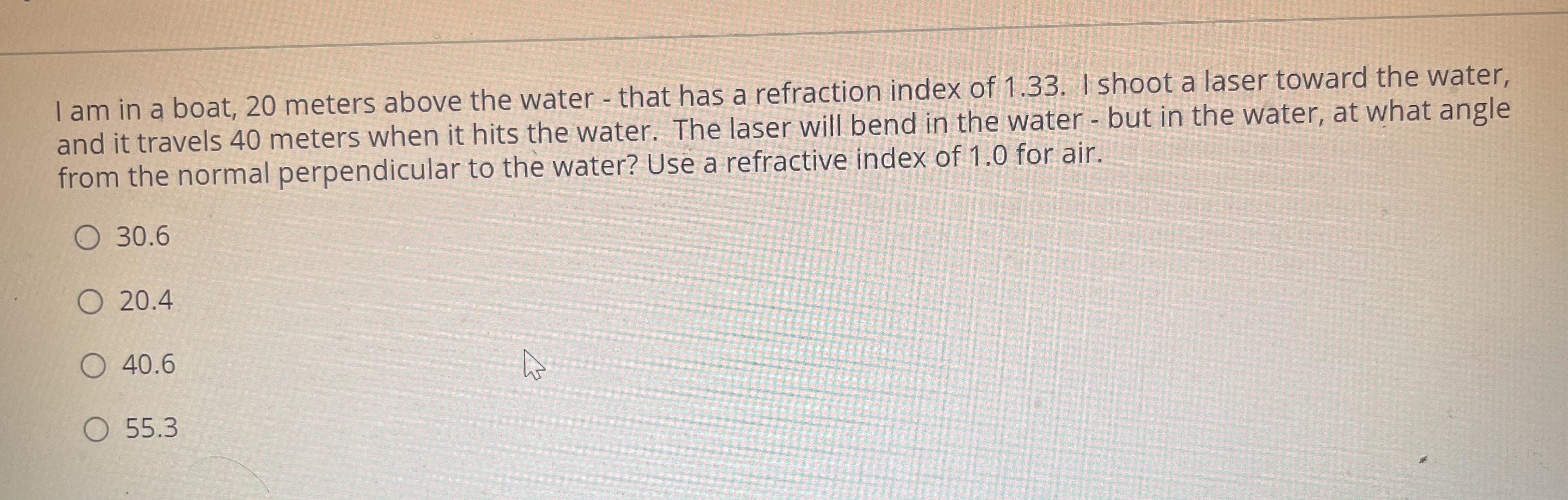 Solved I am in a boat, 20 meters above the water - that has | Chegg.com