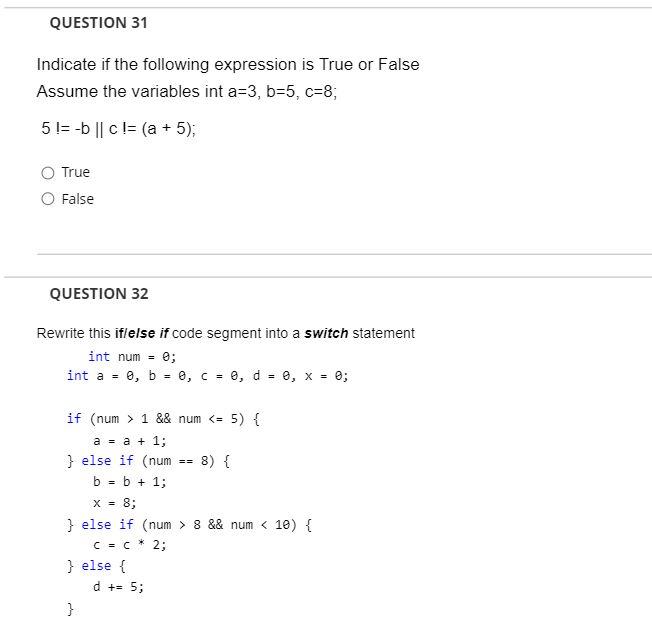 Solved QUESTION 31 Indicate if the following expression is | Chegg.com