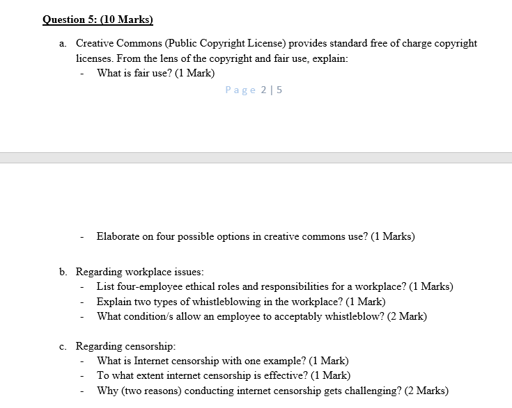 Solved Question 5: (10 Marks) a Creative Commons (Public | Chegg.com