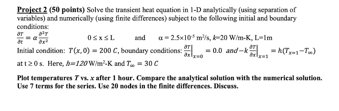Project 2 (50 points) Solve the transient heat | Chegg.com