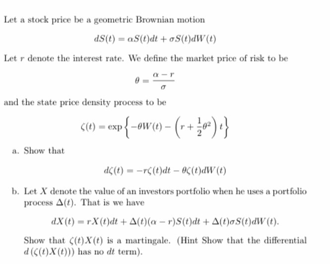 Let a stock price be a geometric Brownian motion | Chegg.com